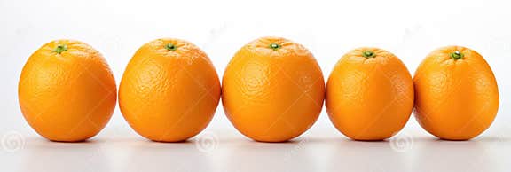Five Oranges Lined Up in a Row on a White Background Stock Illustration ...