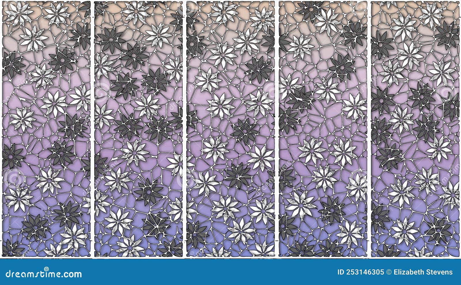 A Five-panel Screen of Flowers and Patterns Stock Illustration ...