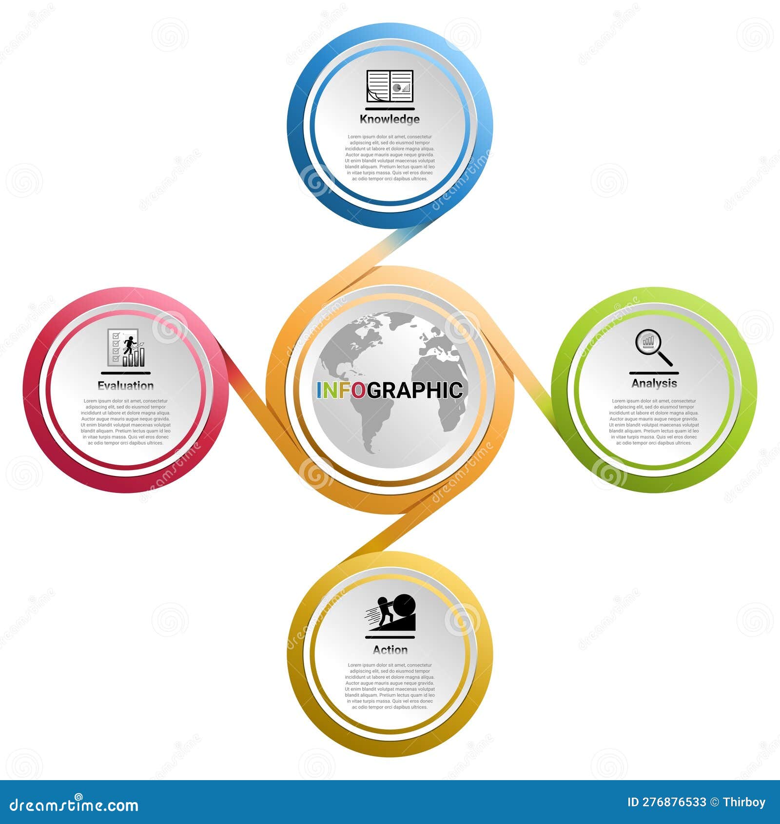 Five Part Circle Basic Designs with a Globe Icon in the Center Stock ...