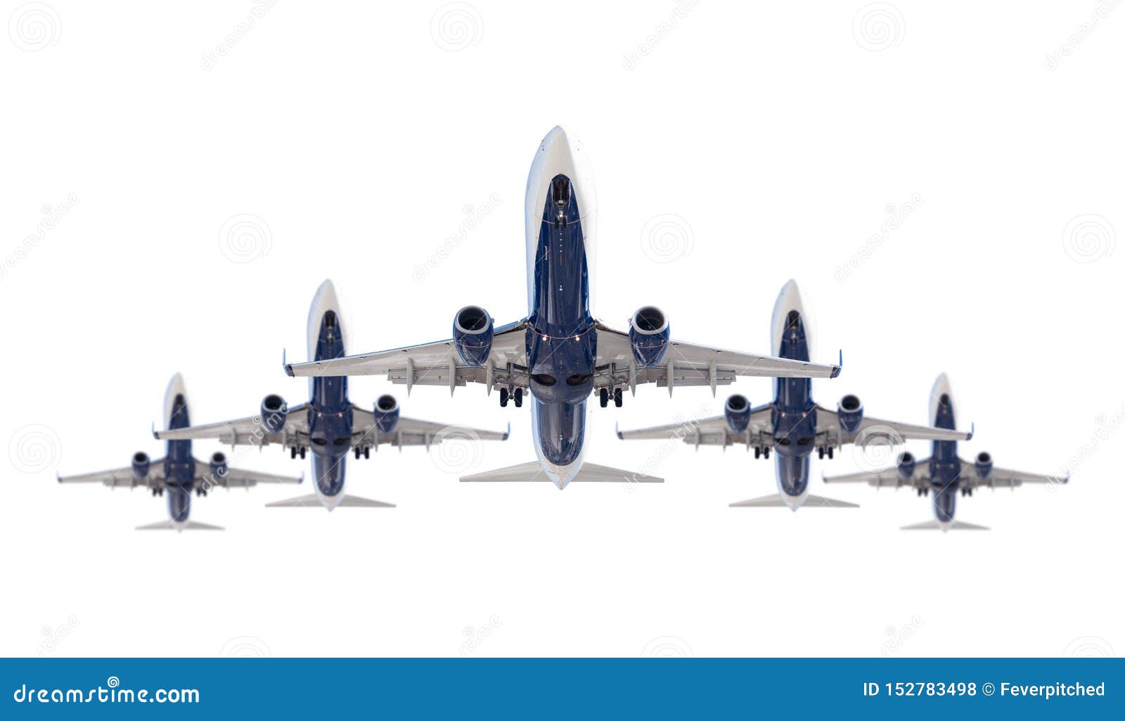 Five Passenger Airplanes in Formation Isolated on White Background ...