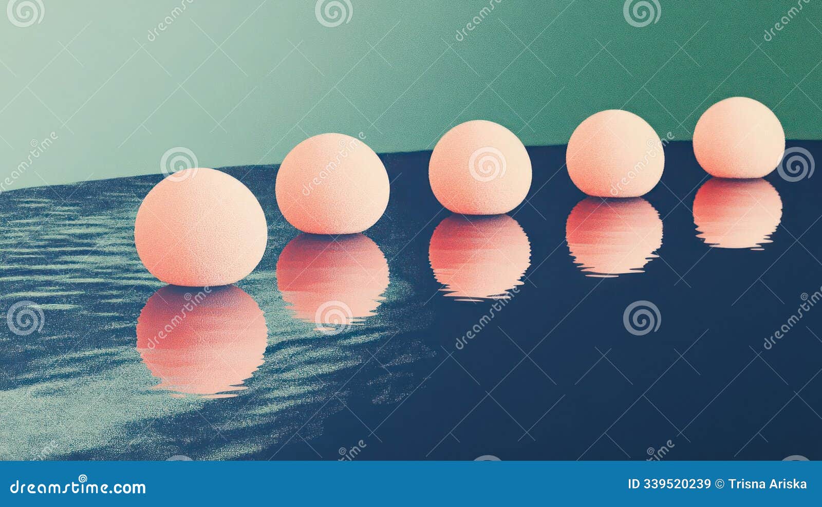 Five Pastel-colored Spheres Reflecting on a Dark Surface, Creating a ...