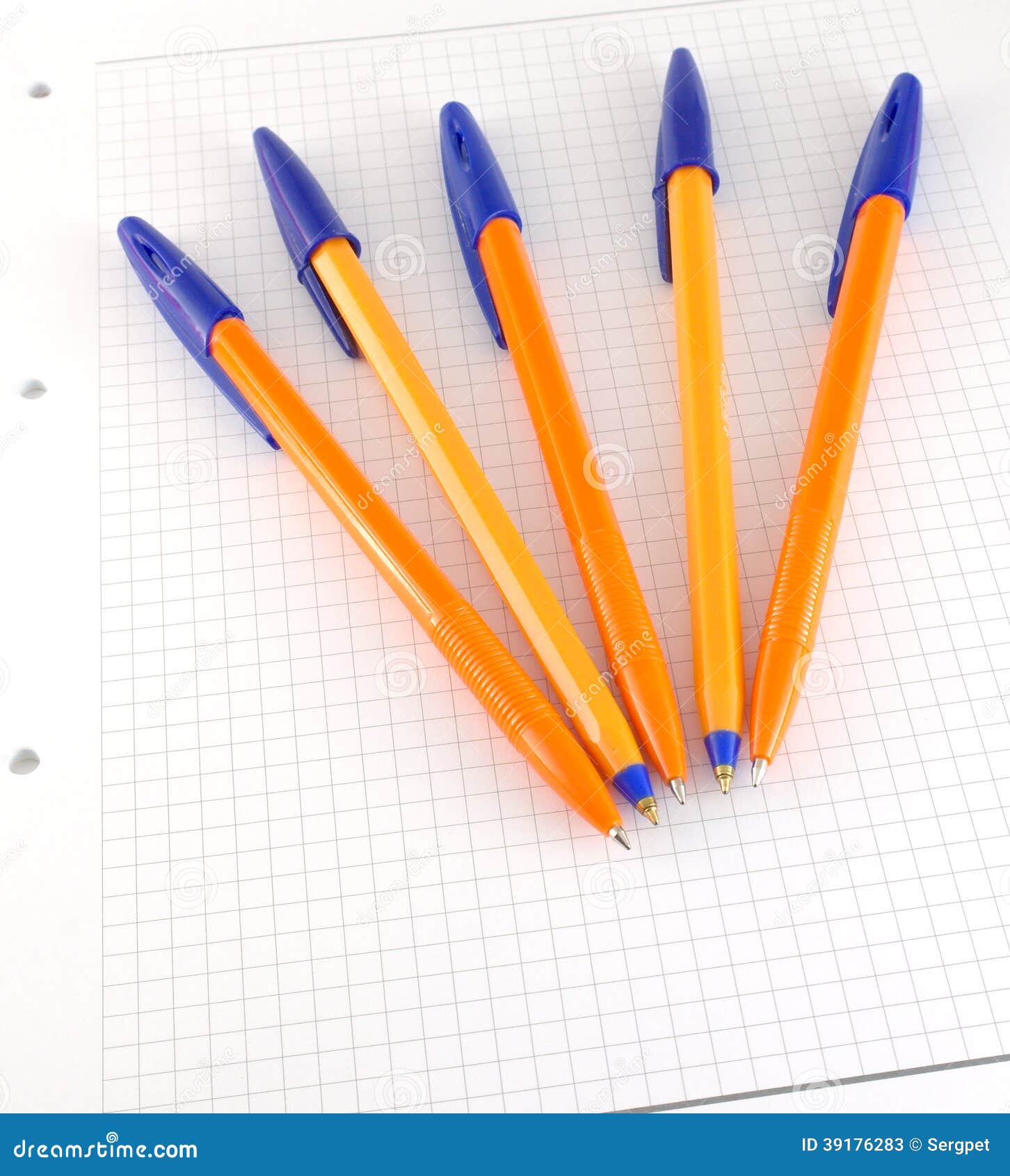 Five Pen on the Checked Paper Stock Image - Image of texture, document ...