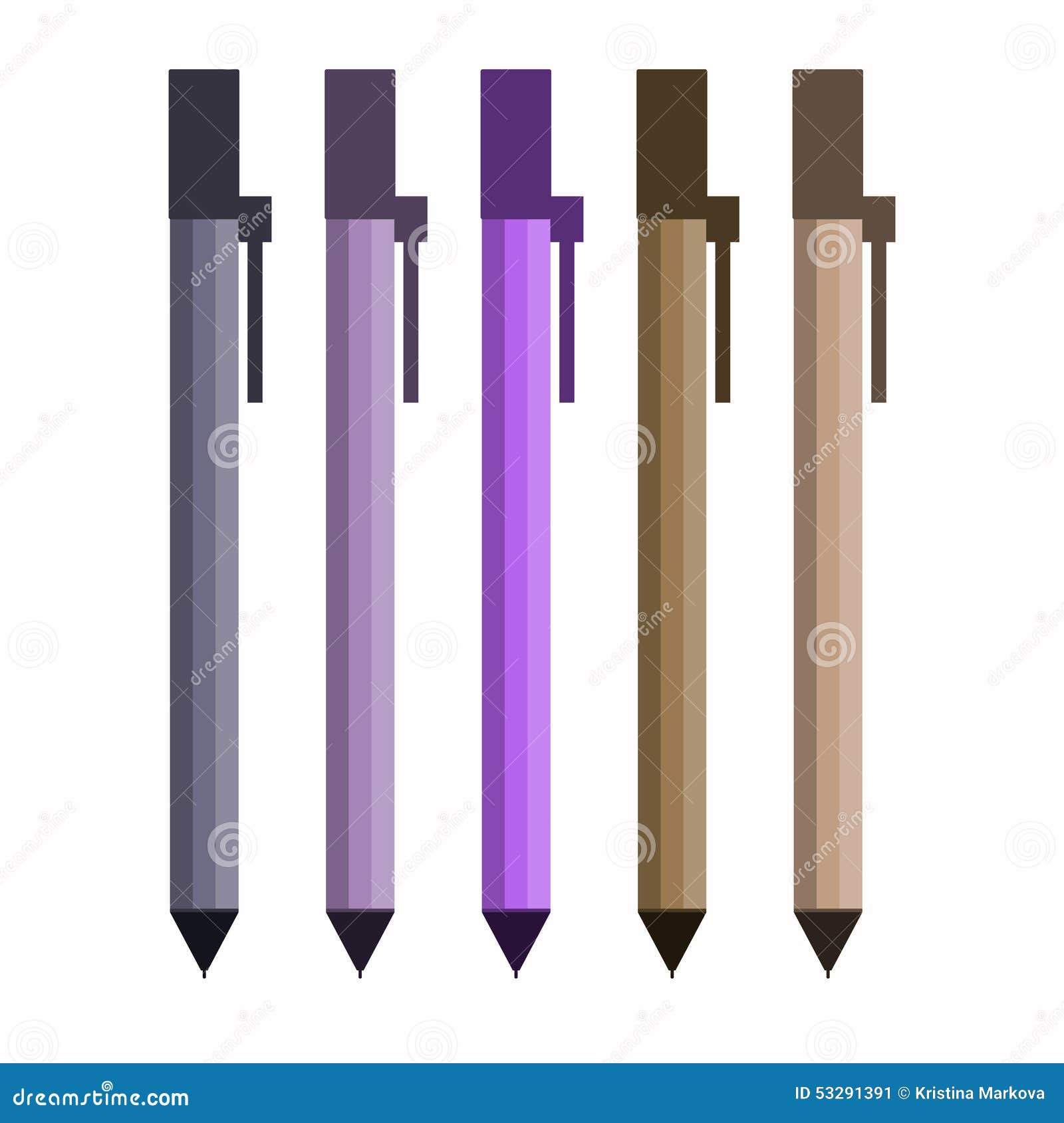 Five pens stock vector. Illustration of five, vector - 53291391