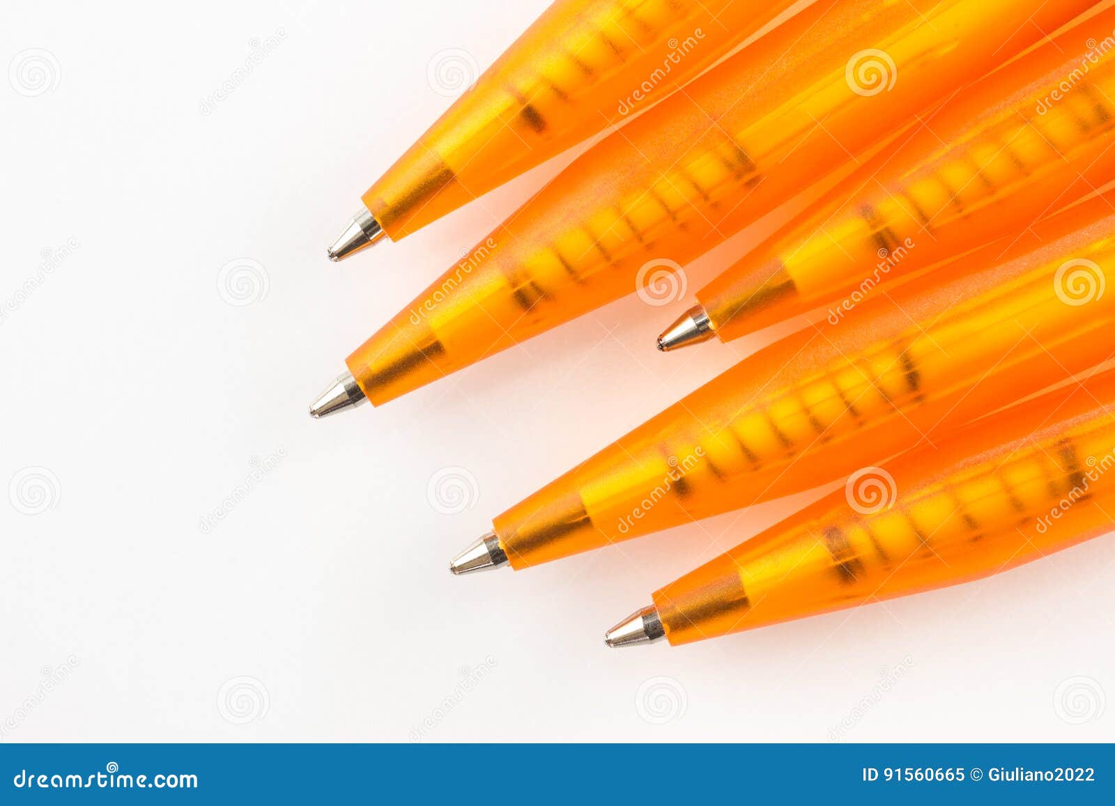 Five pens stock image. Image of material, orange, paper - 91560665