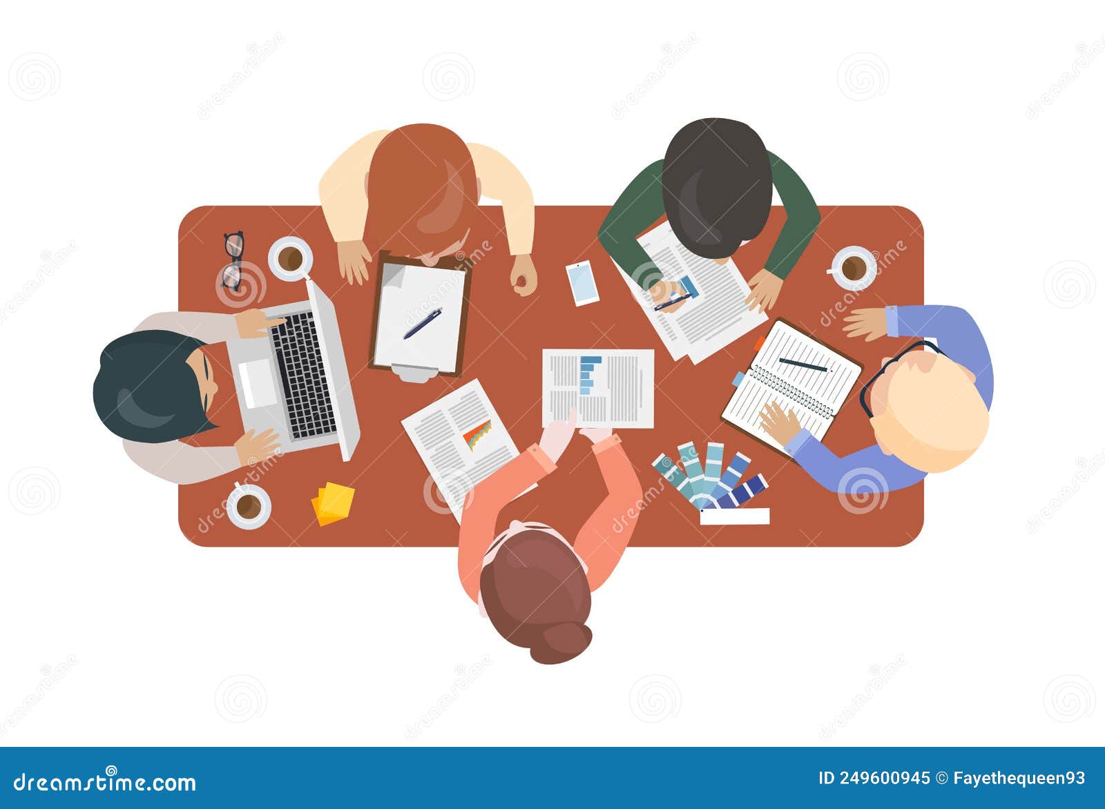 Five People Team Sitting and Working Together at the Table. Stock ...