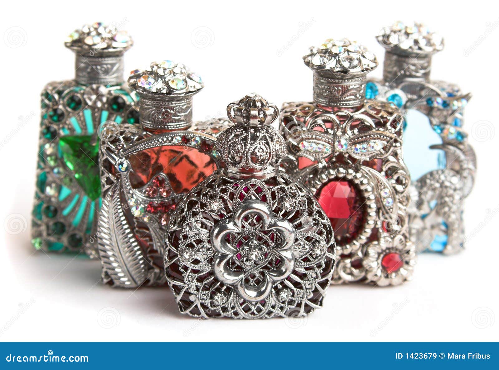 Five perfume bottles stock image. Image of fragrance, nature - 1423679