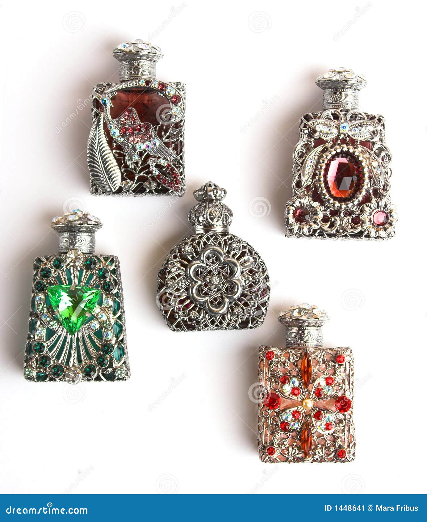 Five perfume bottles stock image. Image of flowers, crafts - 1448641