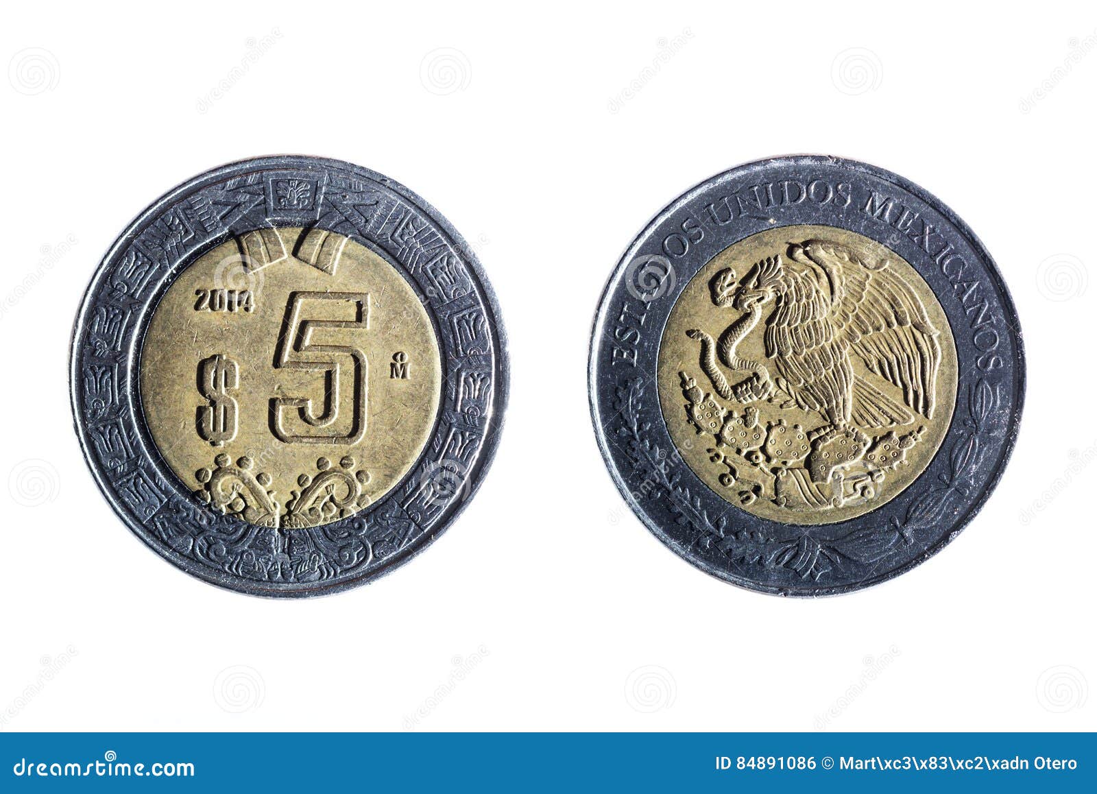 Five peso mexican coin stock photo. Image of europe, party - 84891086