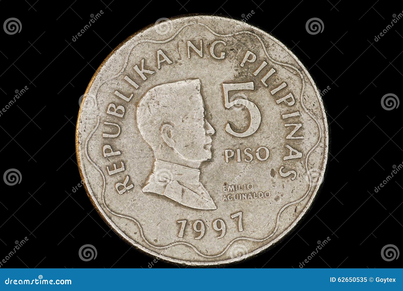 Philippines Five Piso Coin On White Isolated Background Royalty-Free ...