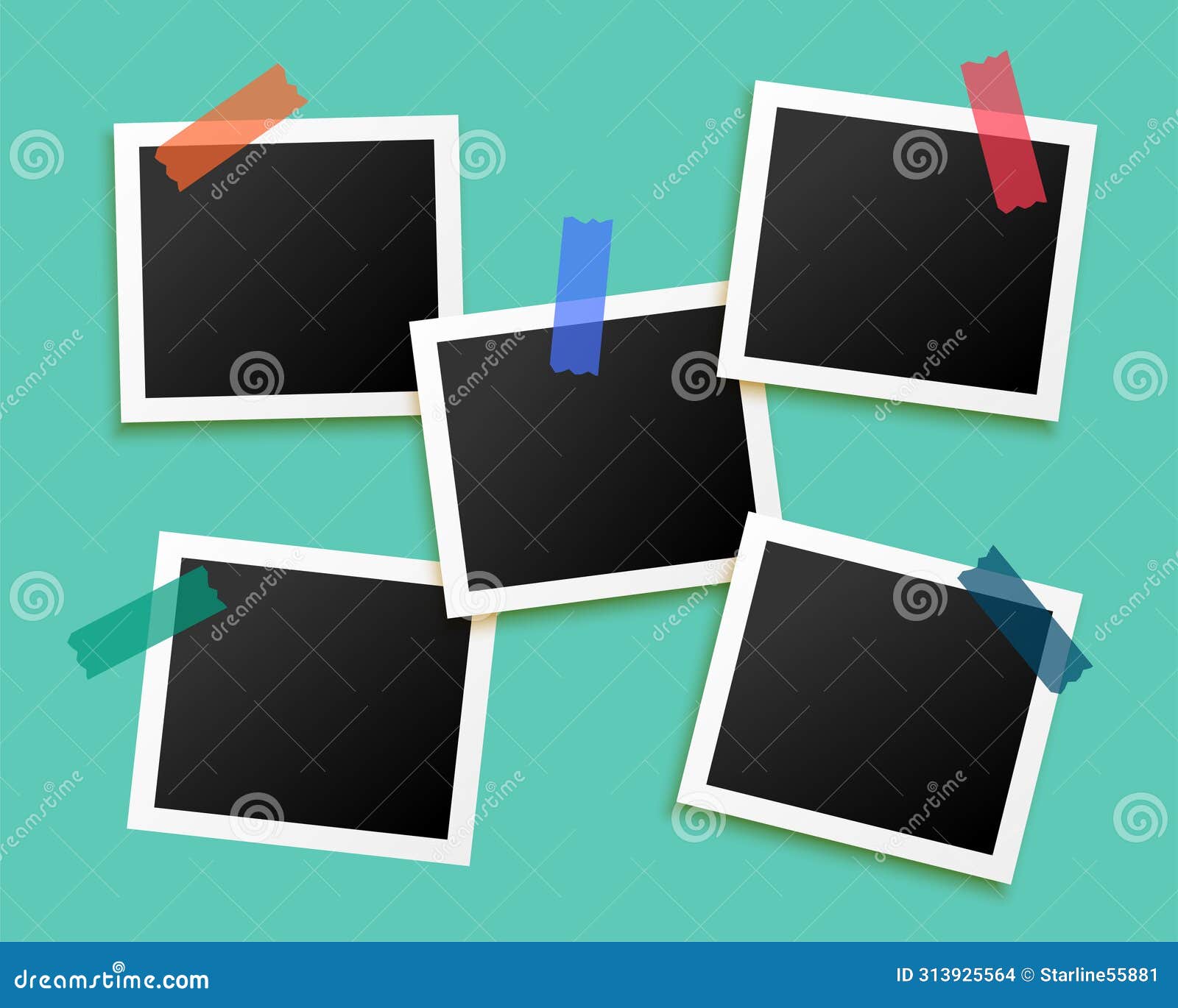 Five Photo Frames Sticked by Tape Background Stock Vector ...