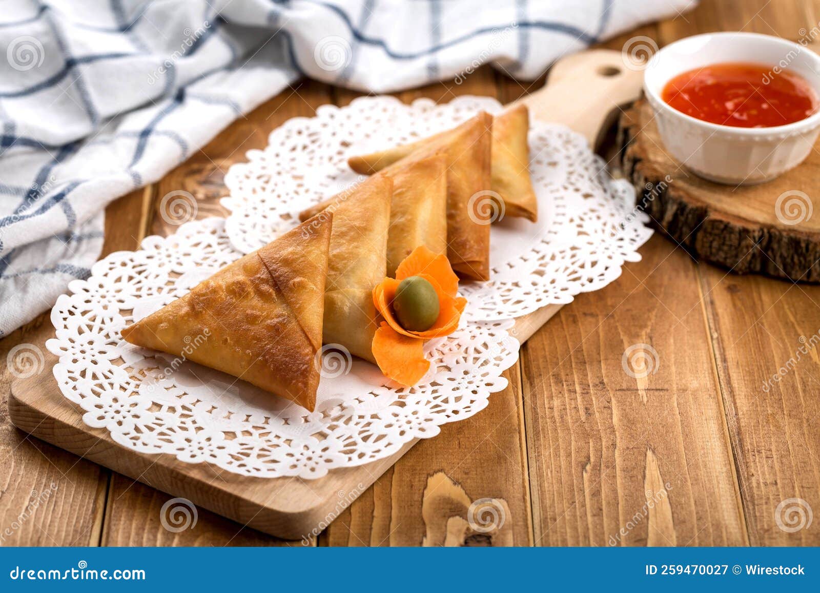 Pieces of Fried Samosa with a Dipping Sauce on the Side Stock Image ...