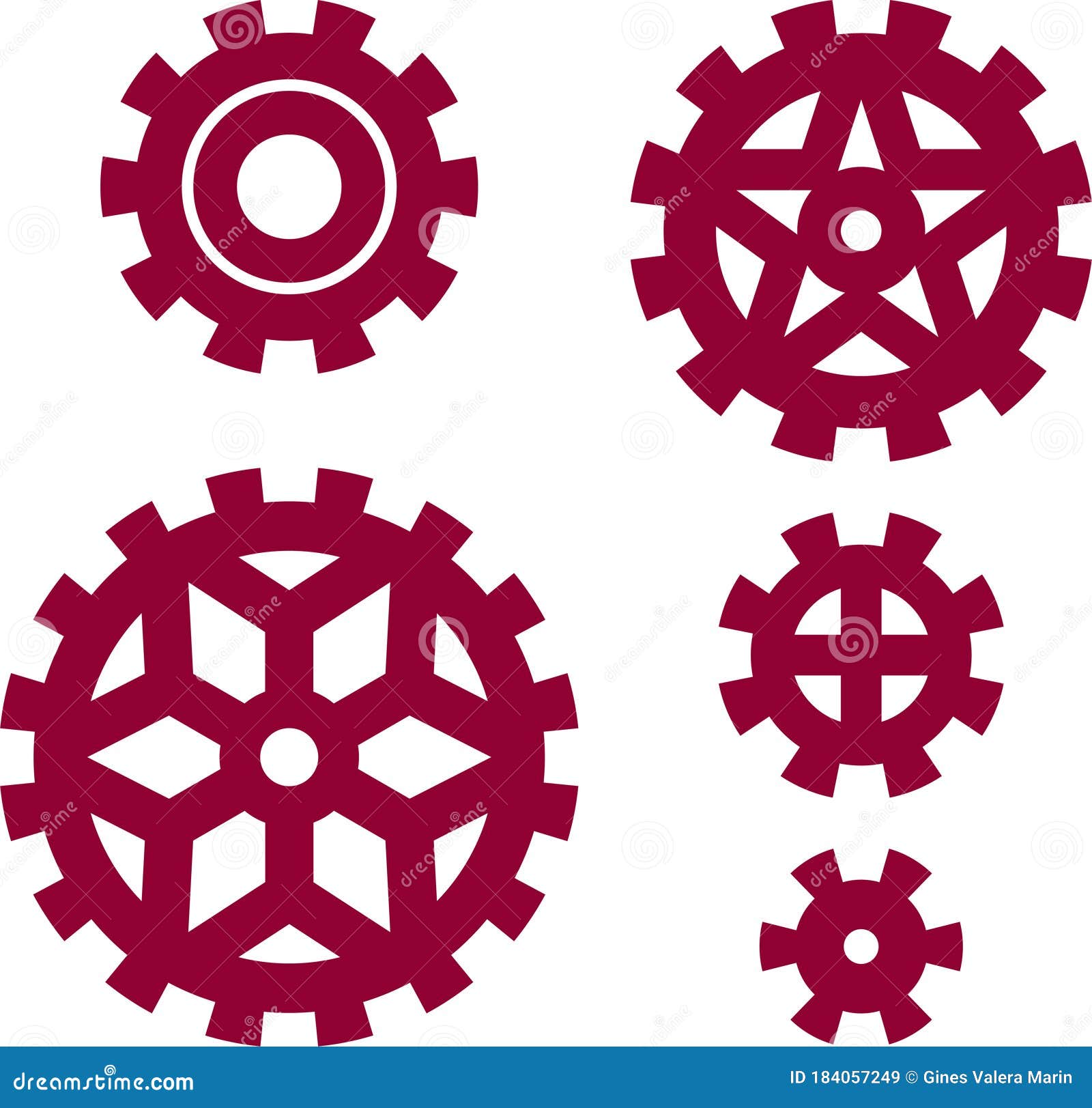 Five Plain and Flat Cogs or Gears in Red Color Stock Illustration ...