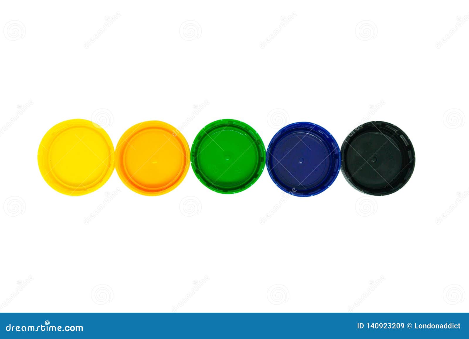 Five Plastic Caps Isolated on White Background Stock Image - Image of ...