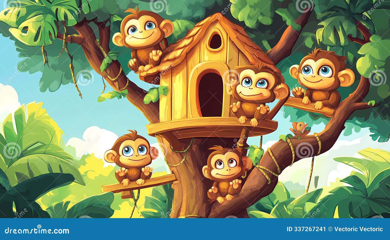 Playful Monkeys Climbing Trees In A Zoo Enclosure Capturing The Fun And ...