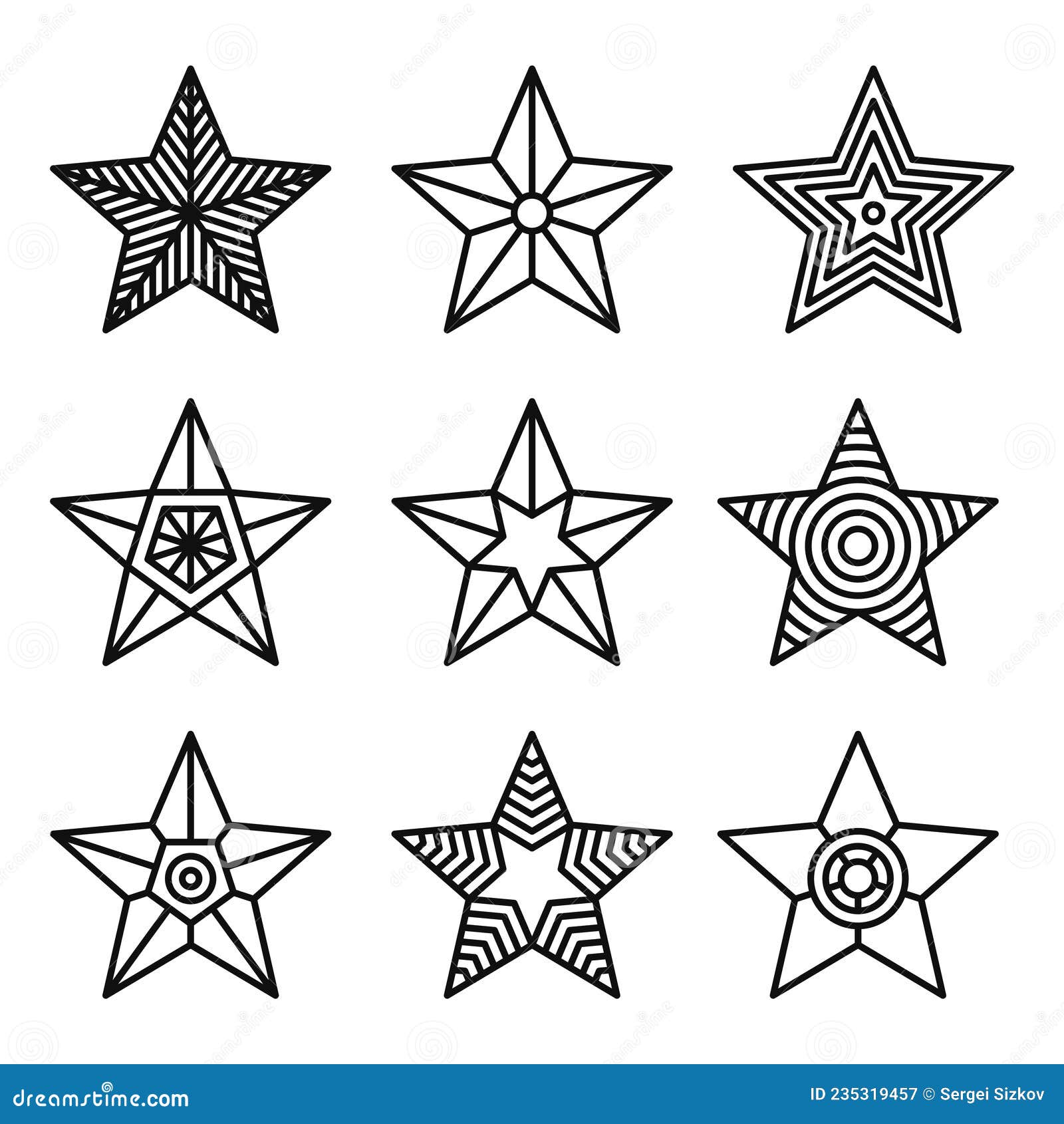 Five Point Star Shape Icon Set on White Background. Vector Stock Vector ...