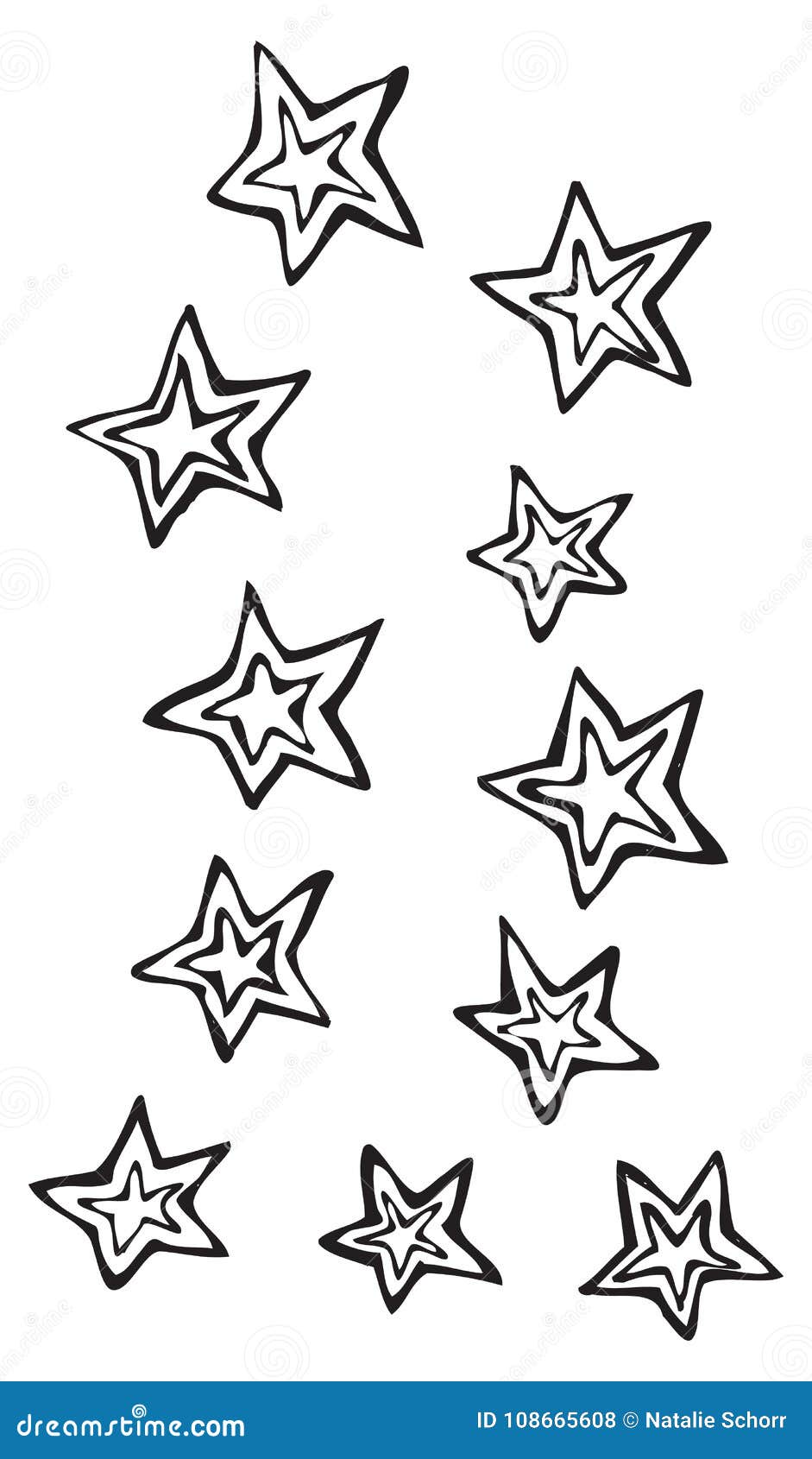 Five Point Stars with Inline Star, Fun Hand Drawn Vector Art Stock ...