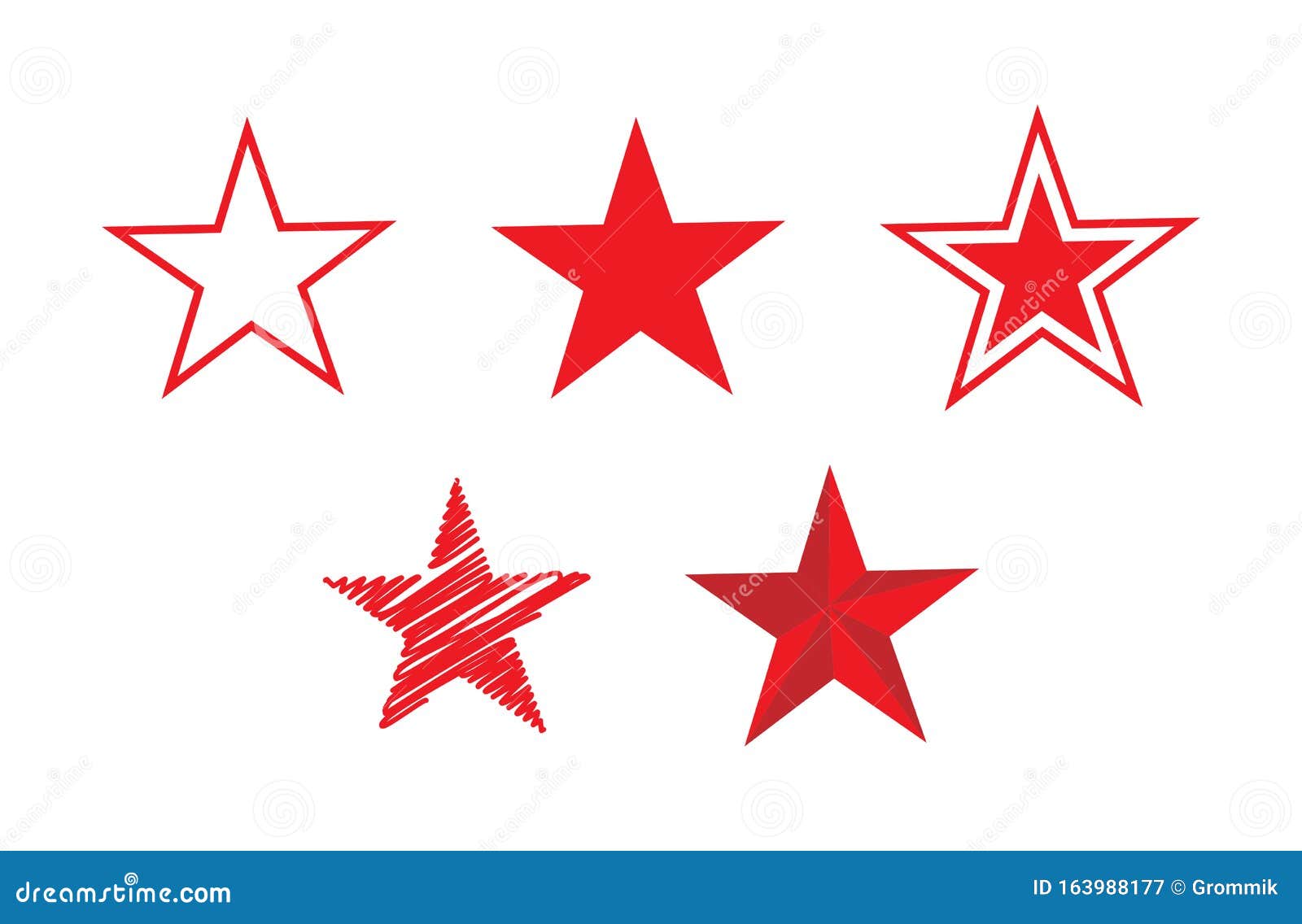 Five-pointed Star Icon of Different Designs. Flat Simple Design Stock ...