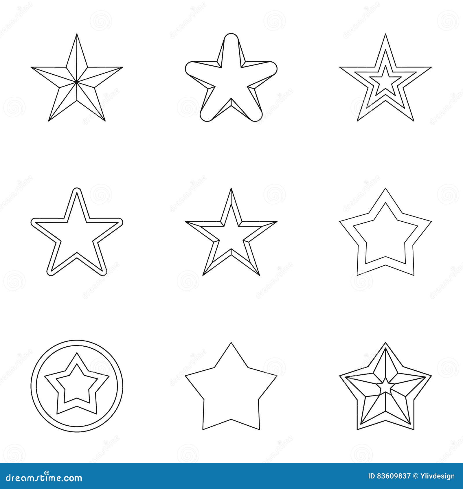 Five-pointed Star Icons Set, Outline Style Stock Vector - Illustration ...