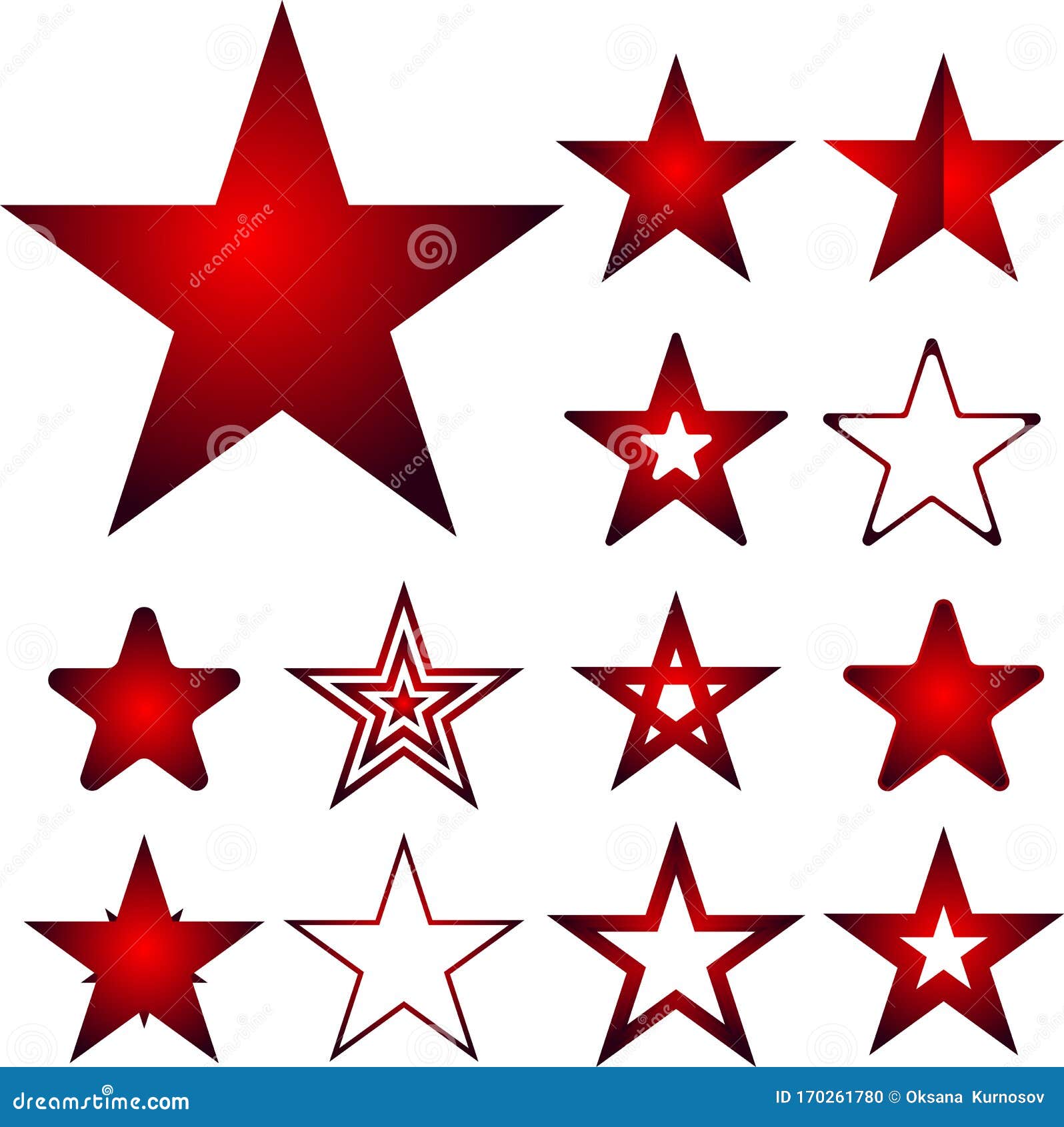 Five Pointed Star in the Set. Red Star in the Gradient. Star Sign on a ...