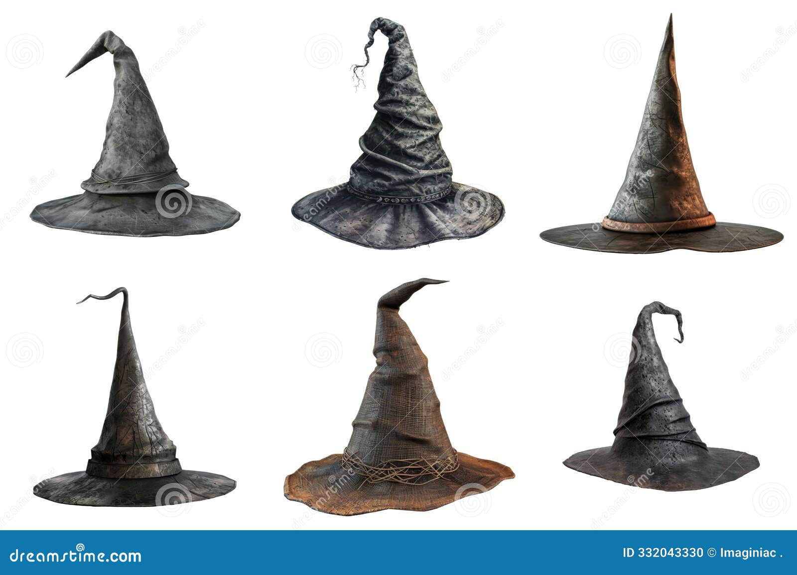 Five Pointed Witch Hats with Different Textures and Designs Stock ...