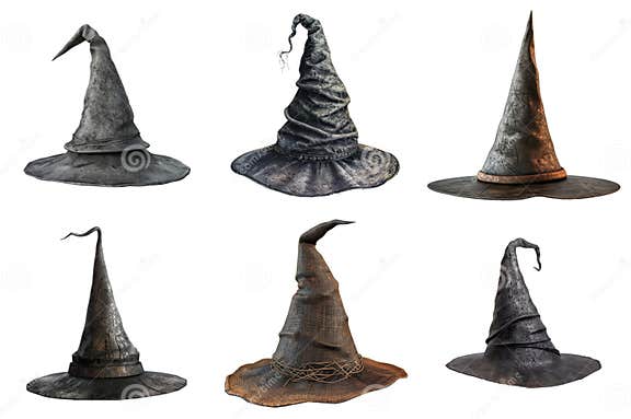 Five Pointed Witch Hats with Different Textures and Designs Stock ...