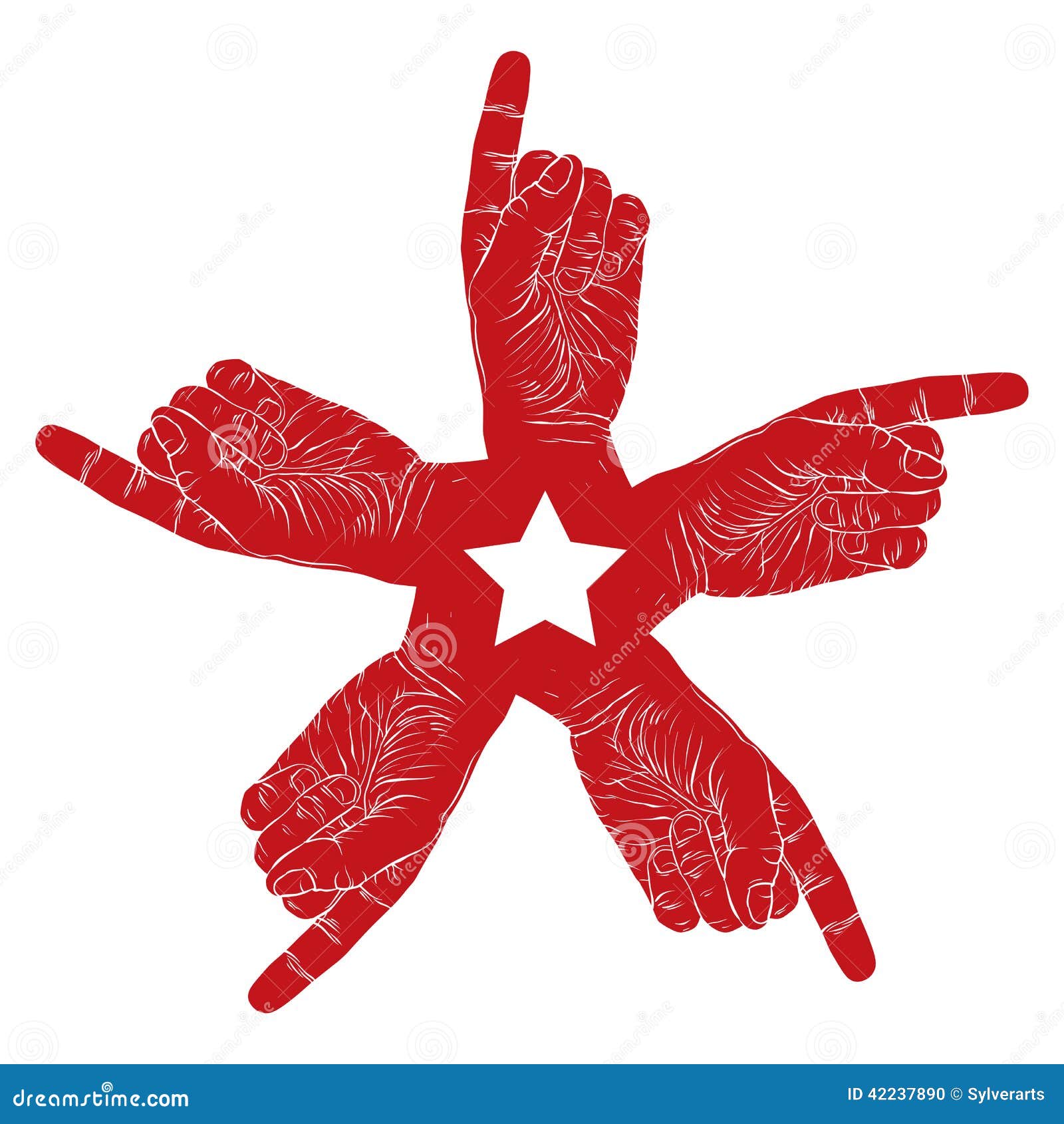 Five Pointing Hands Abstract Symbol With Pentagonal Star, Black Vector ...