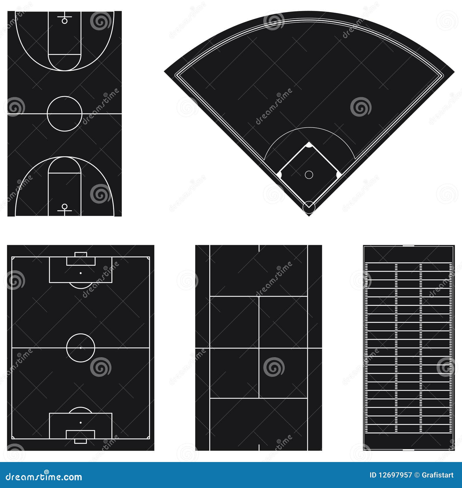 Five Popular Sport Field Layouts in Black Stock Vector - Illustration ...