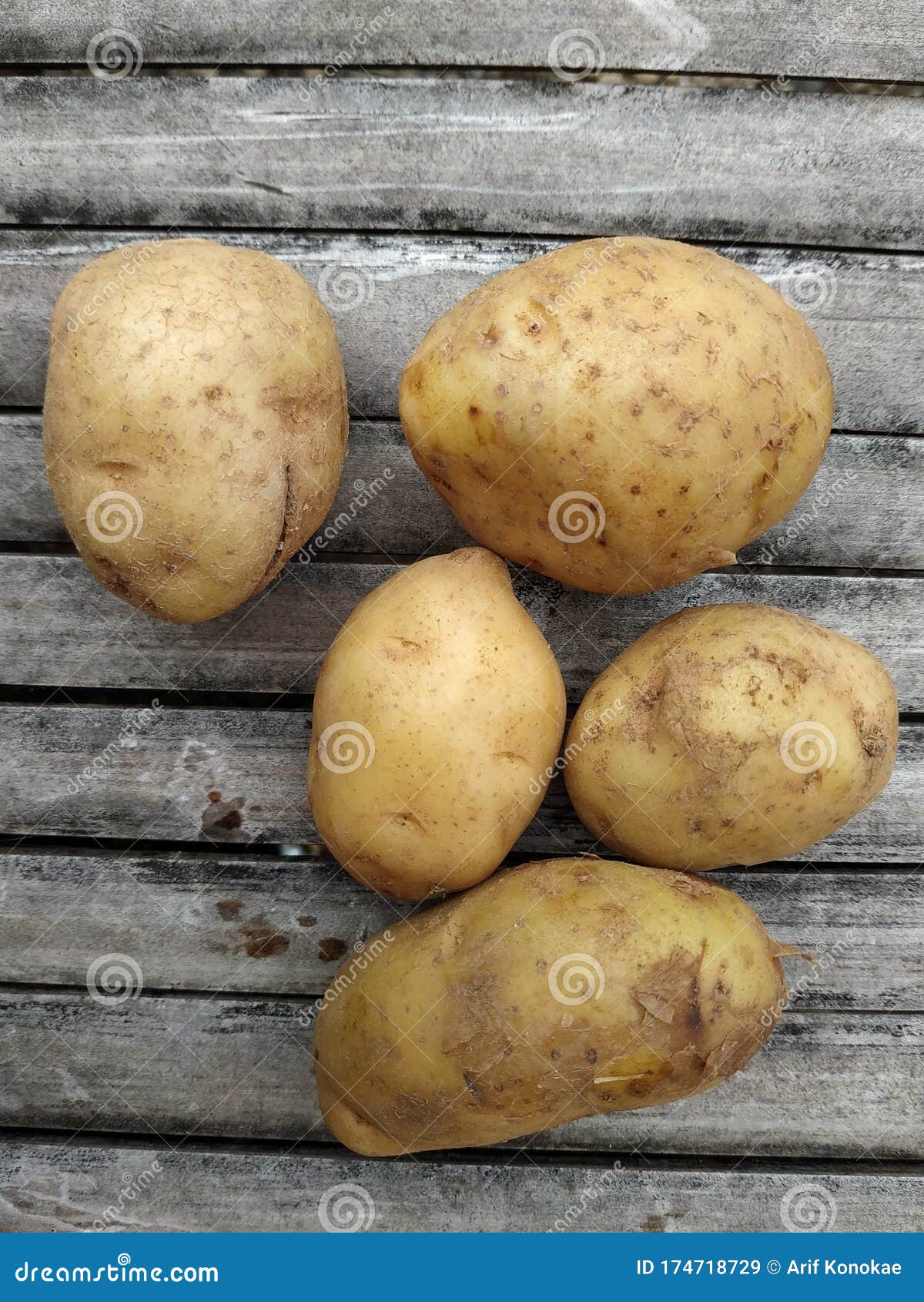 Five Potatoes, Full Nutritional Ingredients, on a Bamboo Board Stock ...