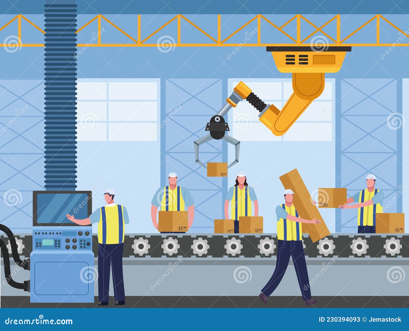 Five Production Workers Scene Stock Vector - Illustration of operation ...