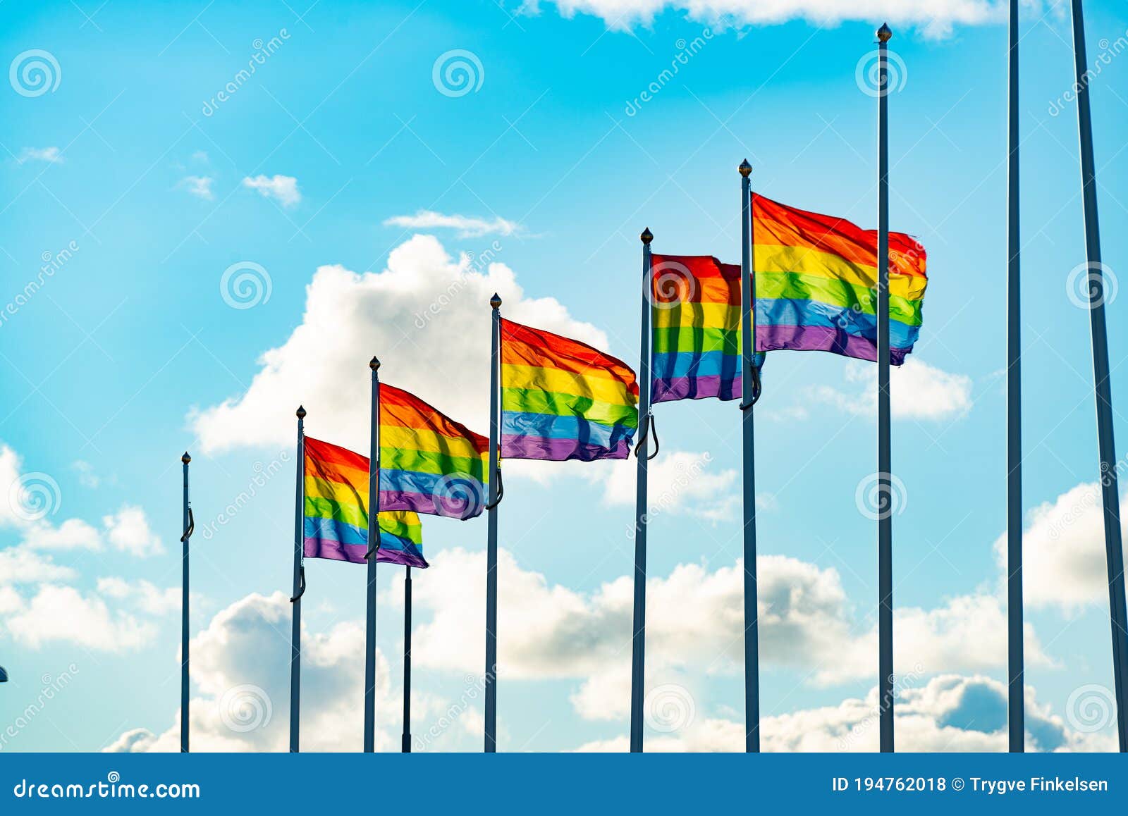 Five Rainbow Flags in a Row Stock Photo - Image of community, design ...