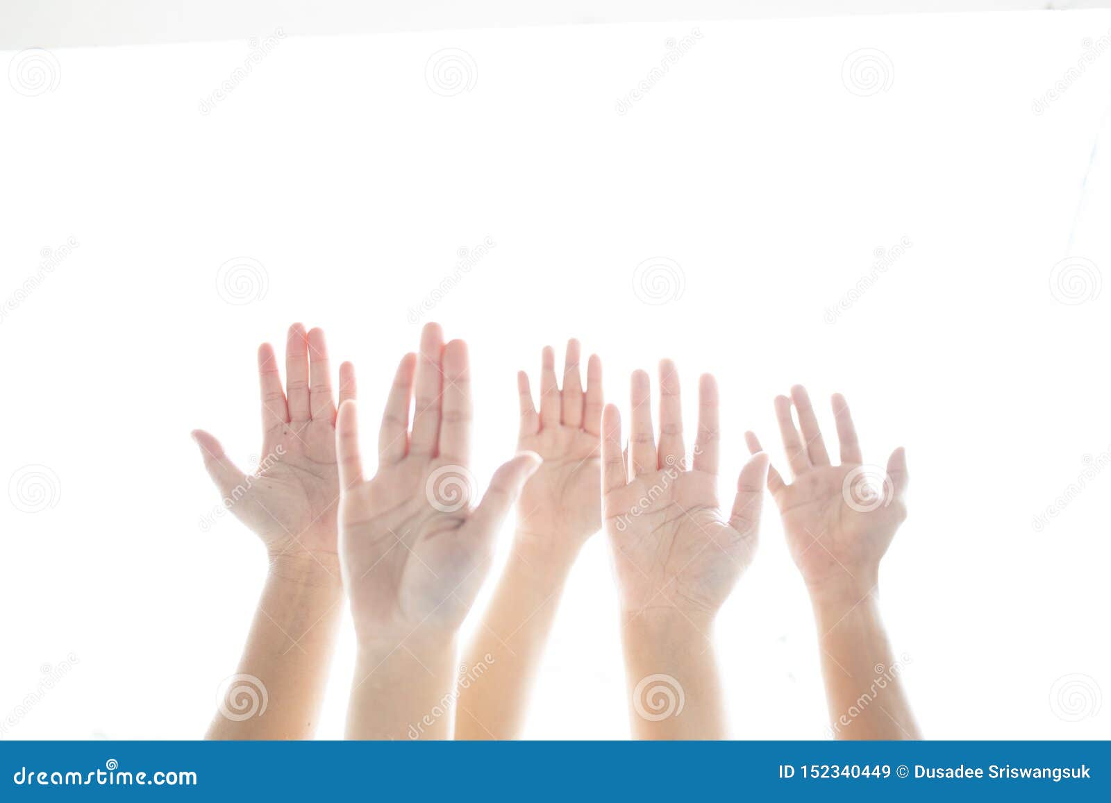 Five Raising Hands Participation with Isolated White Background and ...
