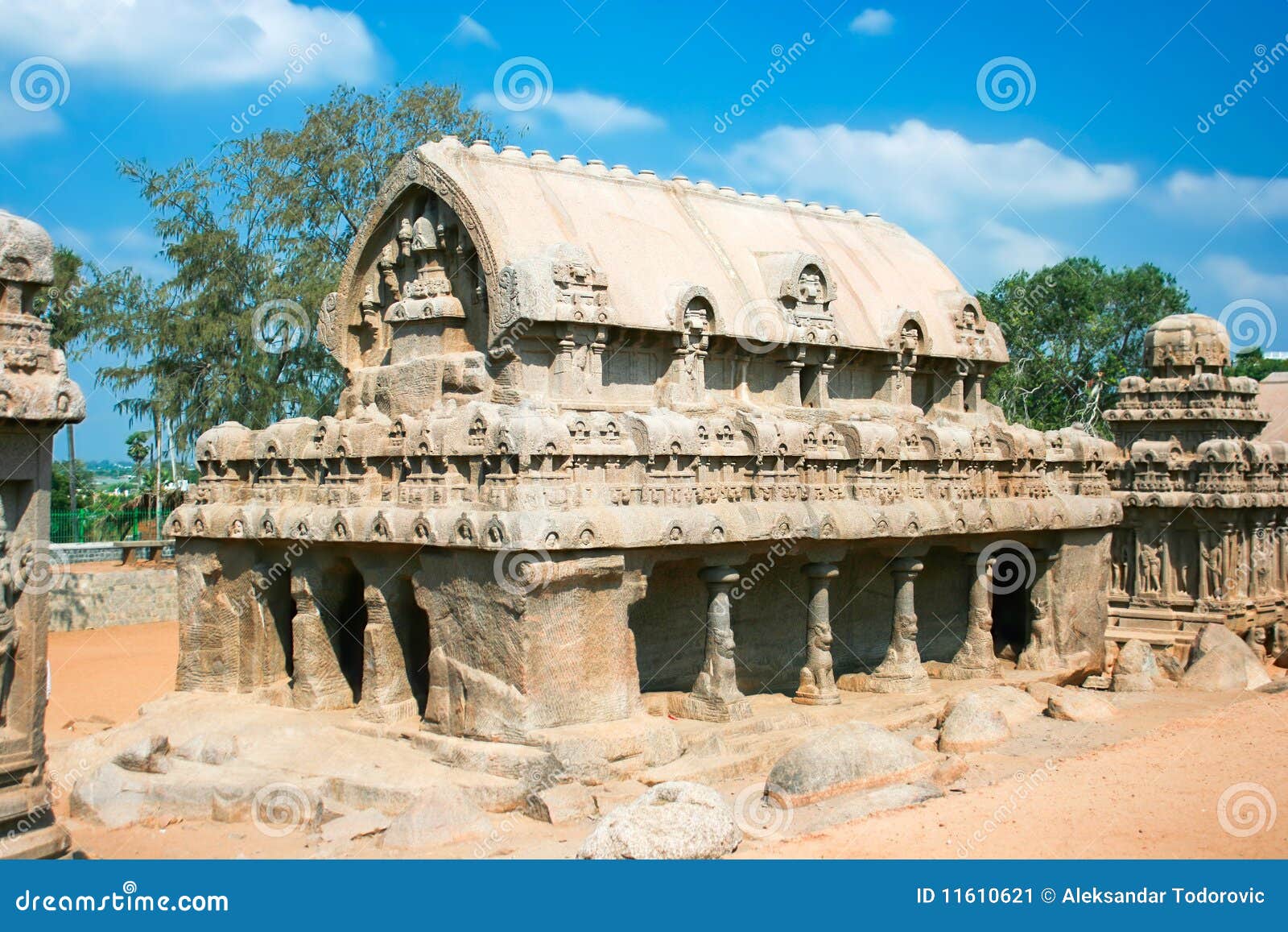 The Five Rathas, Detail On Bhima Ratha, Mahabalipuram Stock Photo ...