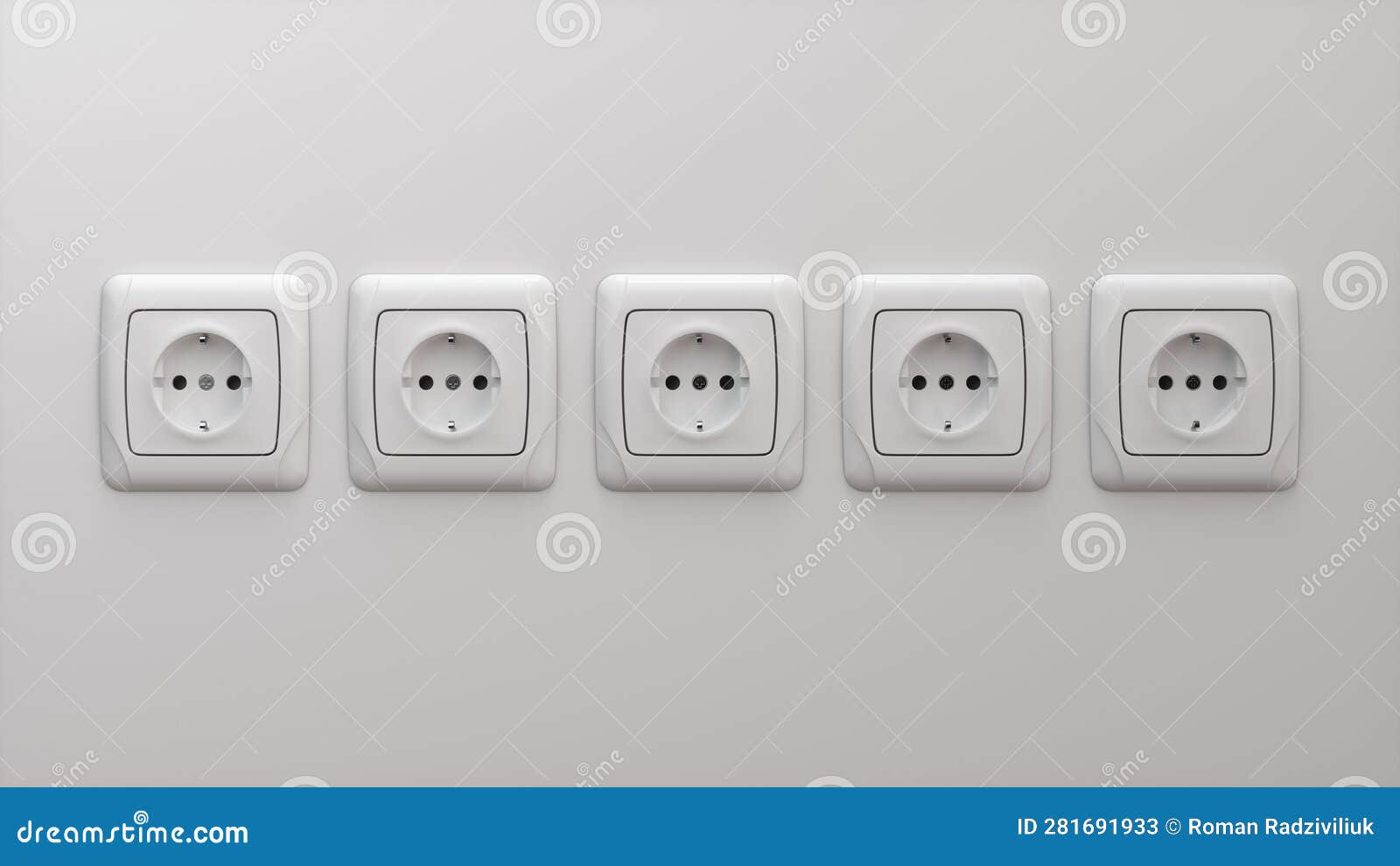 Five Realistic White Type F Socket on White Wall. Stock Illustration ...