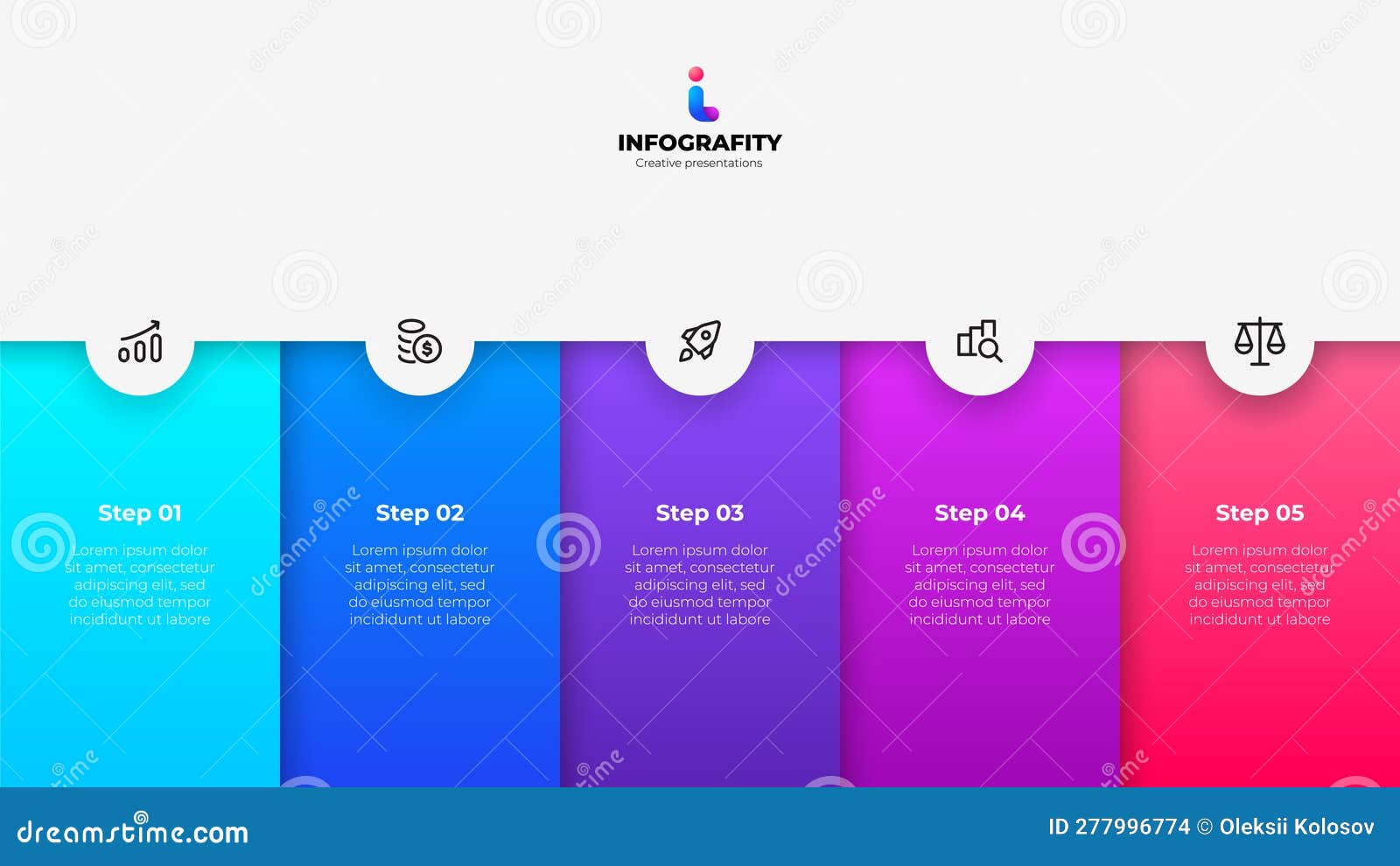 Five Rectangular Elements with Circles and Icons. Concept of Business ...