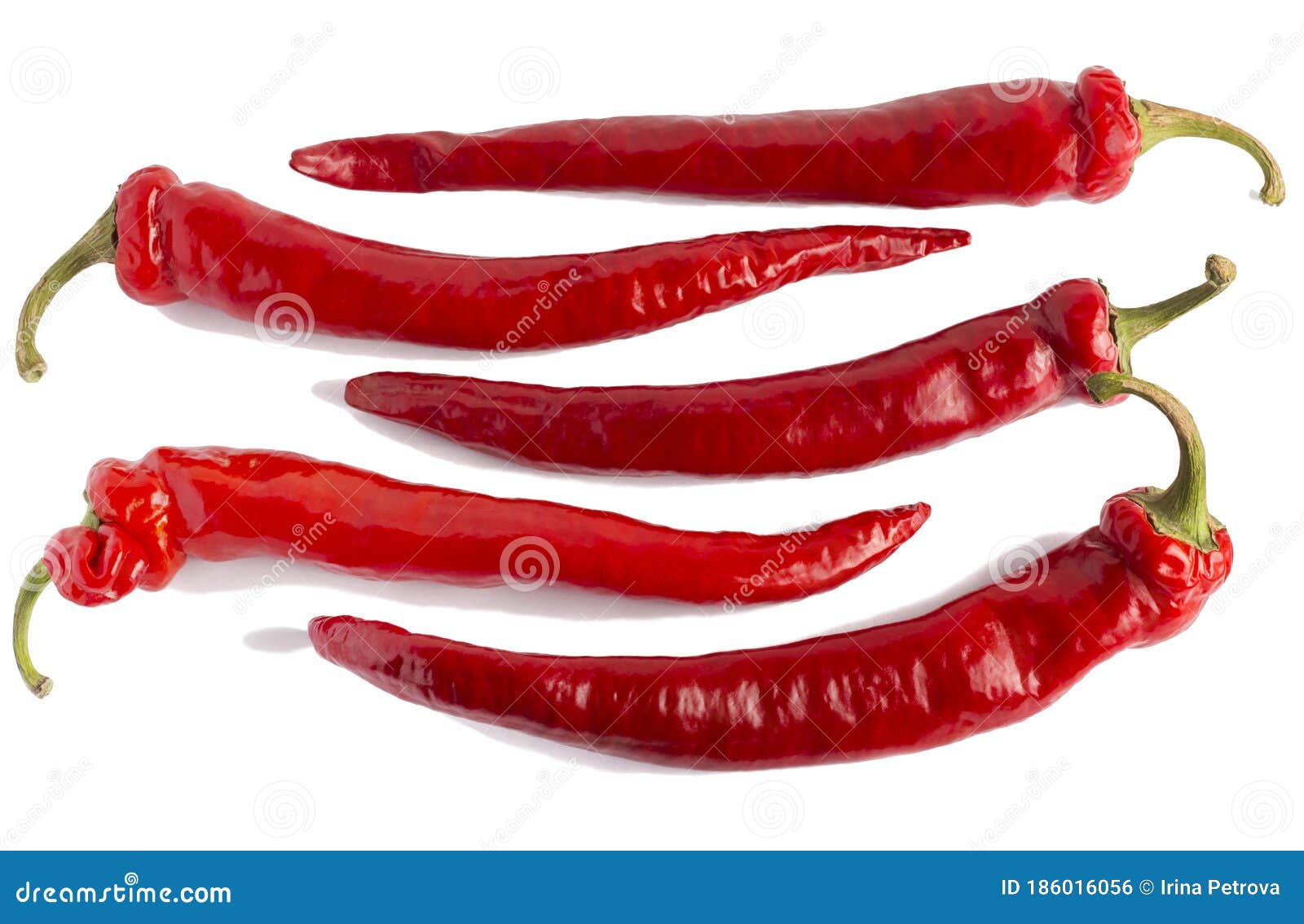 Five Red Chili Peppers on a White Background Stock Photo - Image of ...