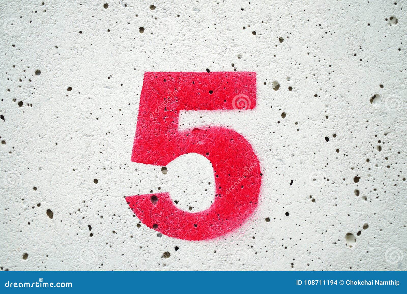 Five Red Numbers on Old Concrete and White Backgrounds. Stock Photo ...