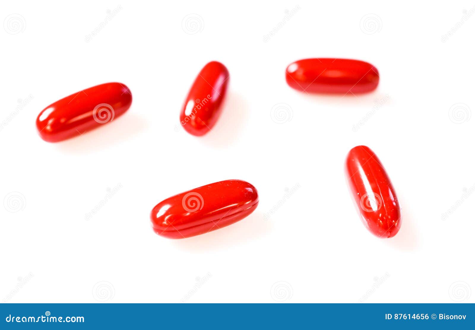 Five Red Pills on a White Background. Medical Abstract Stock Photo ...