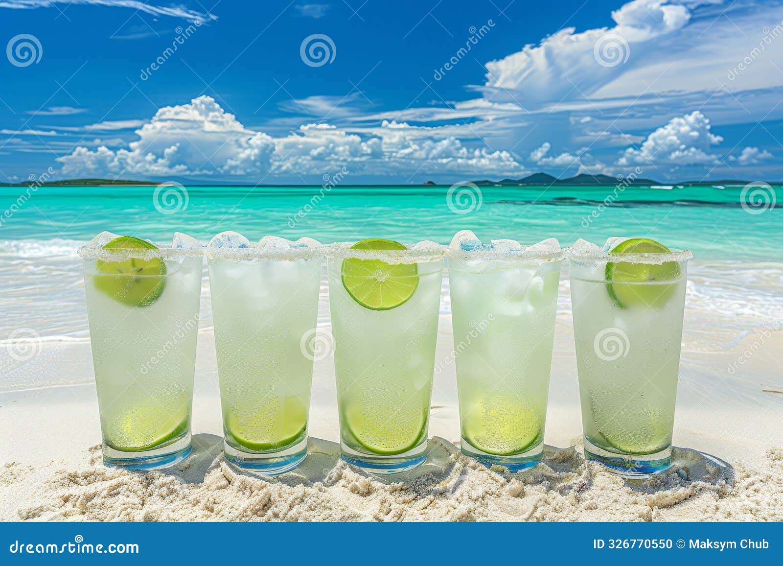 Five Refreshing Cold Drinks with Limes on a Secluded Tropical Beach ...