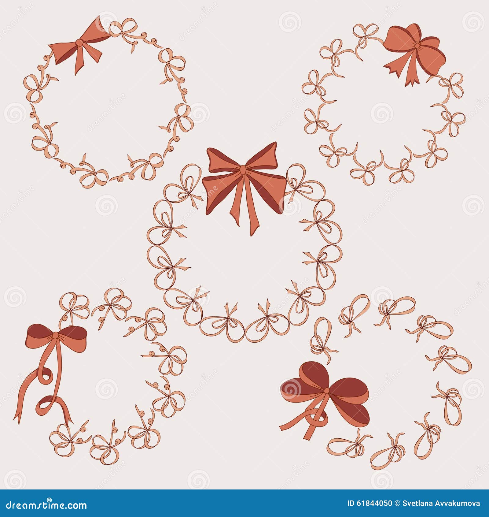 Five Round Frames. Vintage Style. Hand Drawn Bows Stock Vector ...