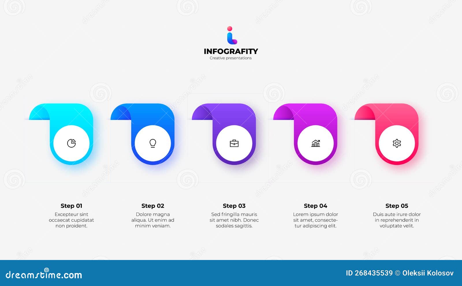 Five Rounded Elements Arranged in a Row. Concept of 5 Steps of Business ...