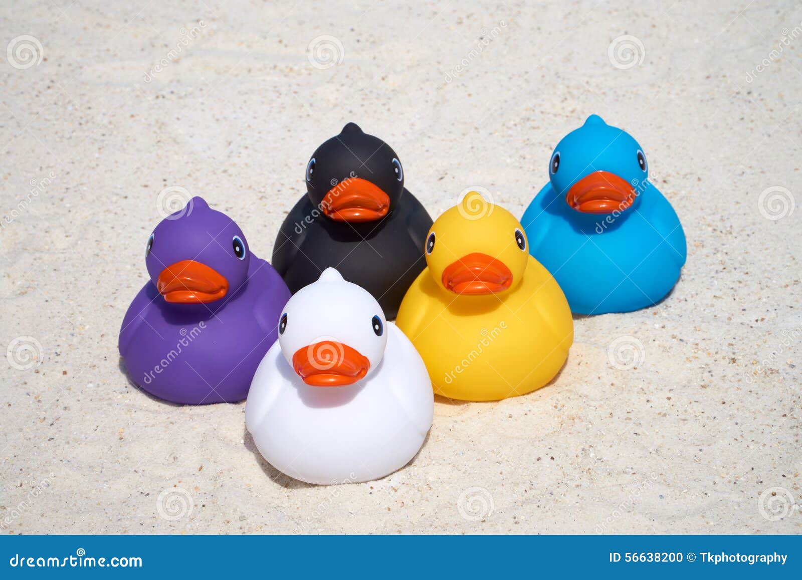 Five Rubber Ducks on the Beach Stock Photo - Image of outdoors ...