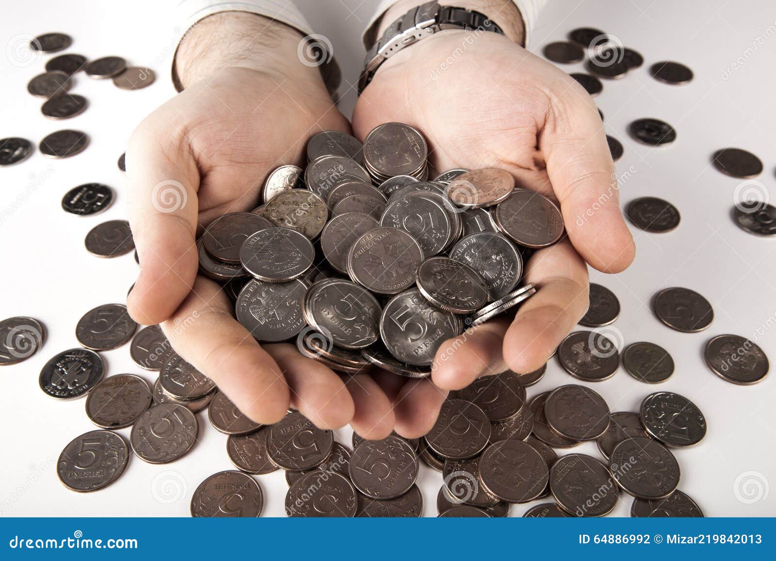 Five-ruble Coin in Man S Hands Stock Photo - Image of money, economy ...