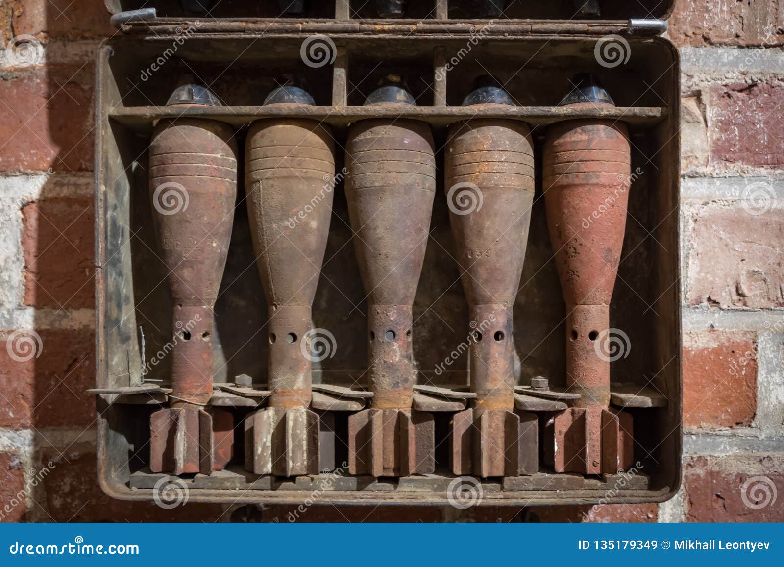 Rusty Mortar Shells in the Metal Box Stock Image - Image of stand, case ...