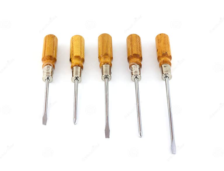 Five Screwdrivers Isolated on White Closeup Stock Photo - Image of shot ...