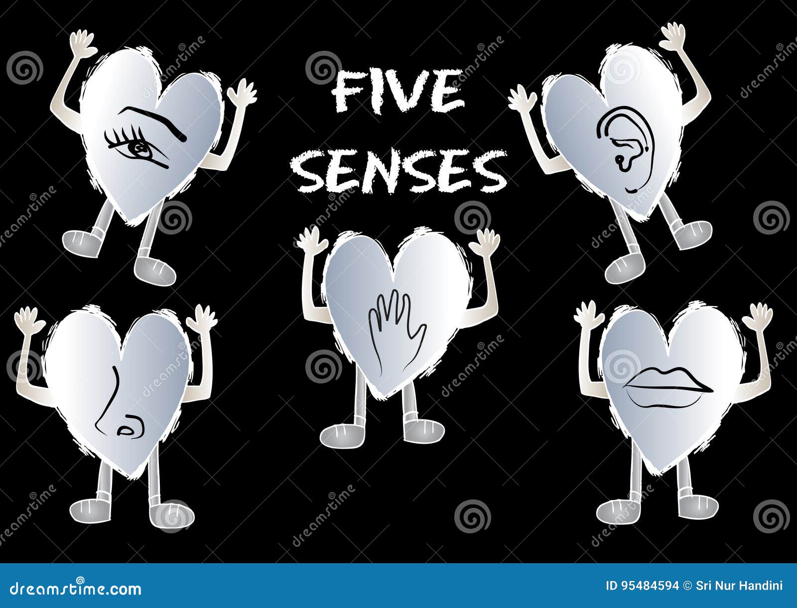 Five Senses Icon with Hearts Cartoon Stock Illustration - Illustration ...