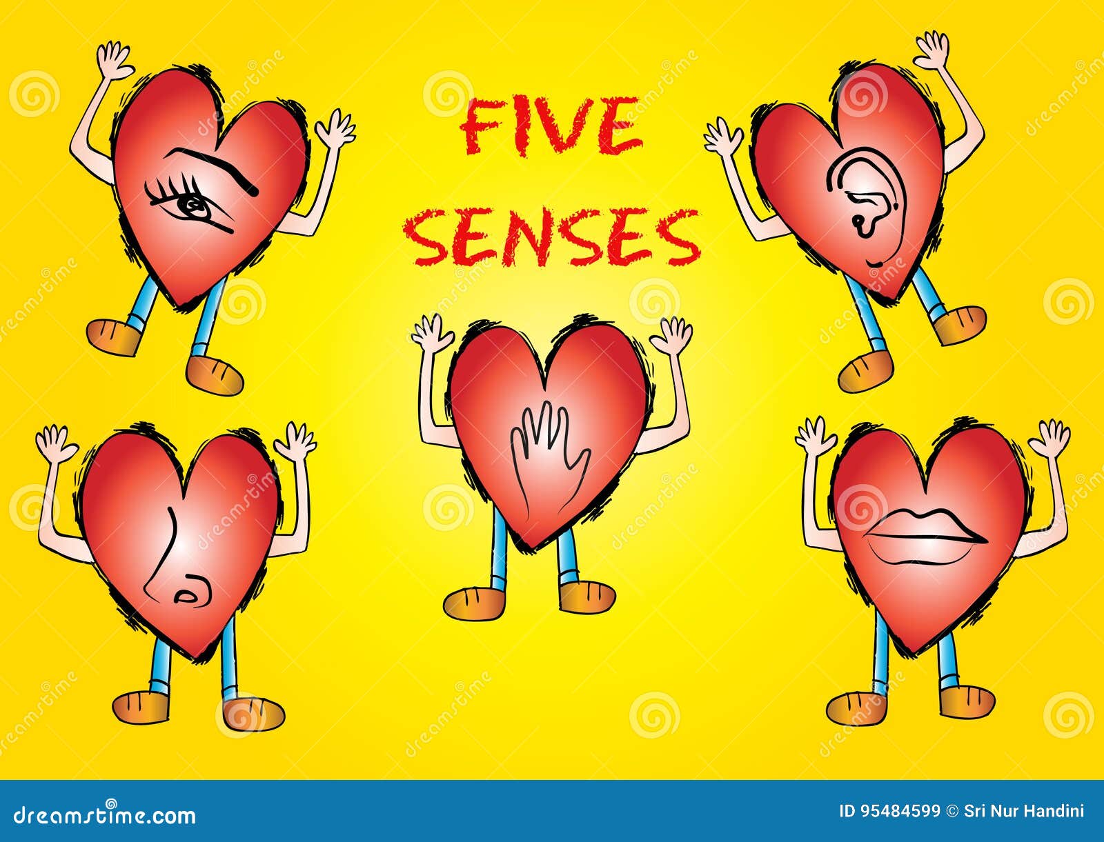Five Senses Icon with Hearts Cartoon Stock Illustration - Illustration ...