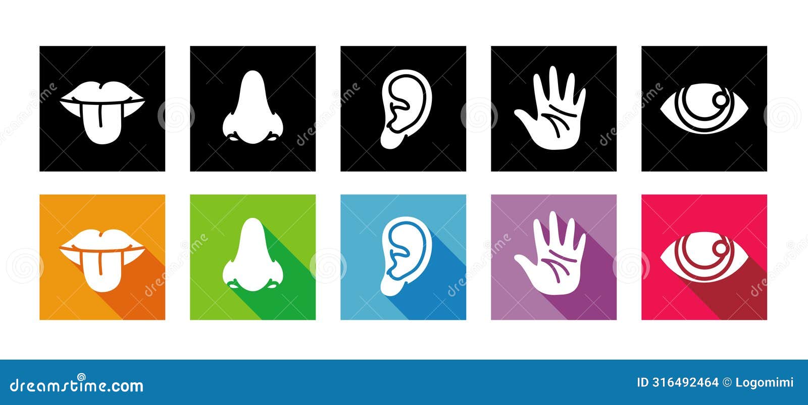 Five Senses Icon Set, Collection of Human Senses Vector Image, Flat Design Illustration Stock ...