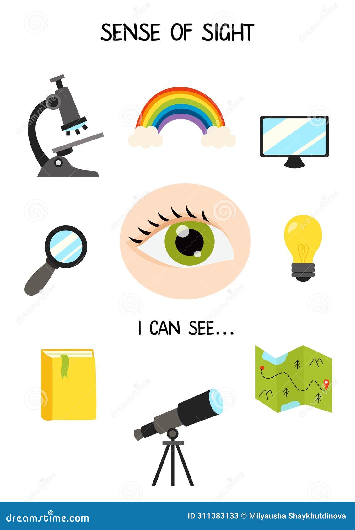 Five Senses Poster. Sense of Sight. Worksheet for Kids. Stock Vector ...