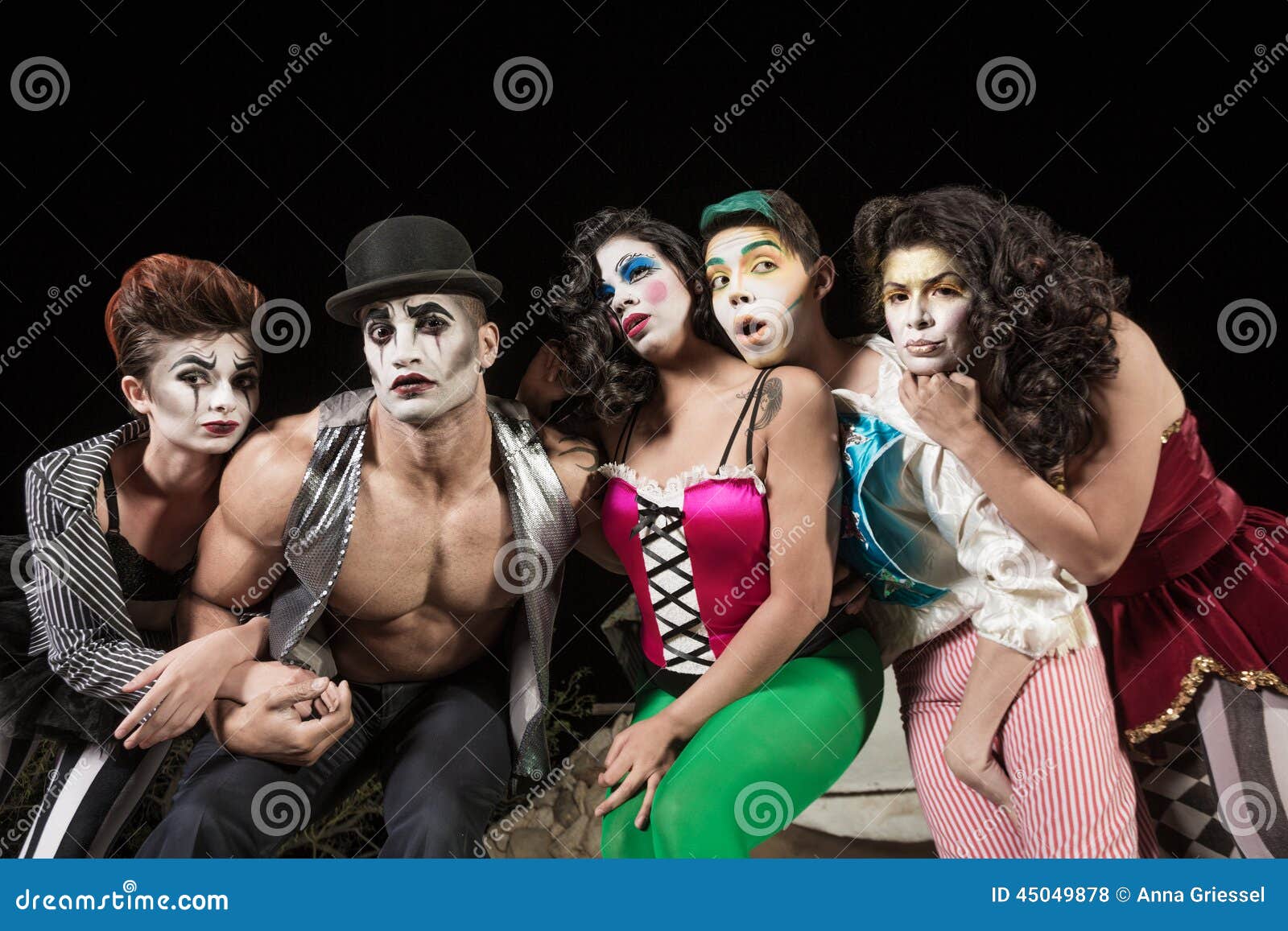 Five Serious Cirque Clowns stock photo. Image of five - 45049878