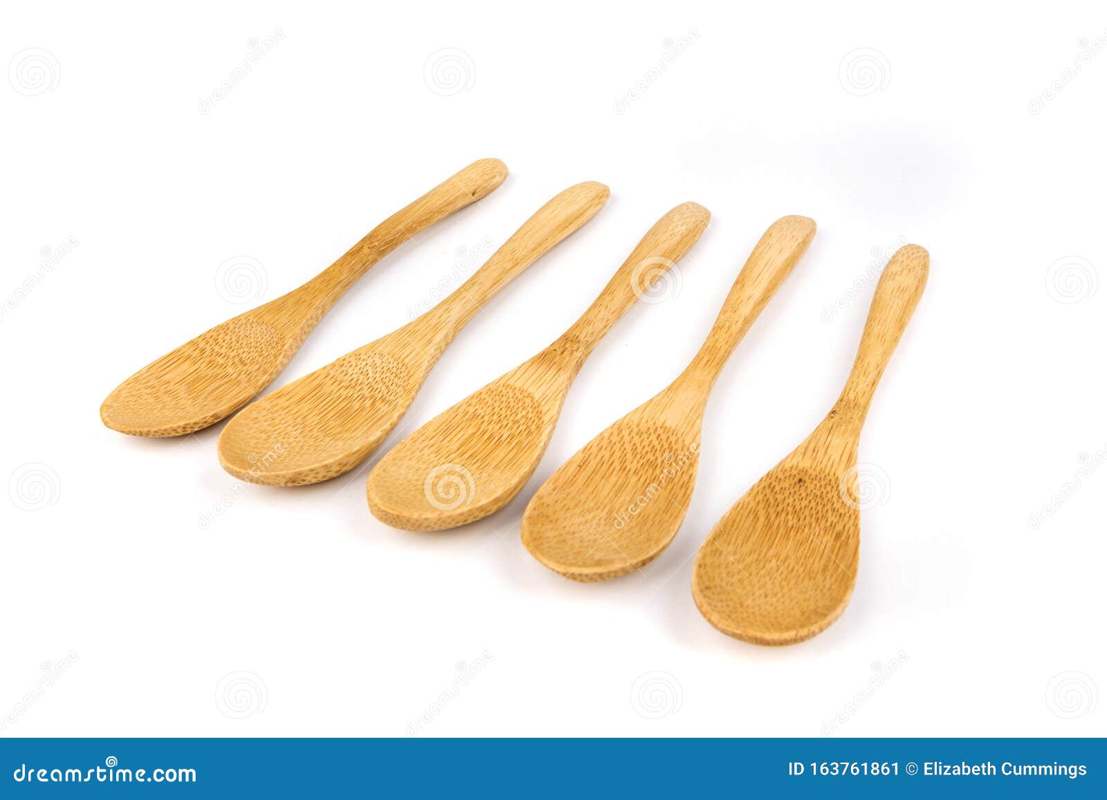 Five Shallow Bamboo Spoons in a Row Stock Image - Image of wood, depth ...